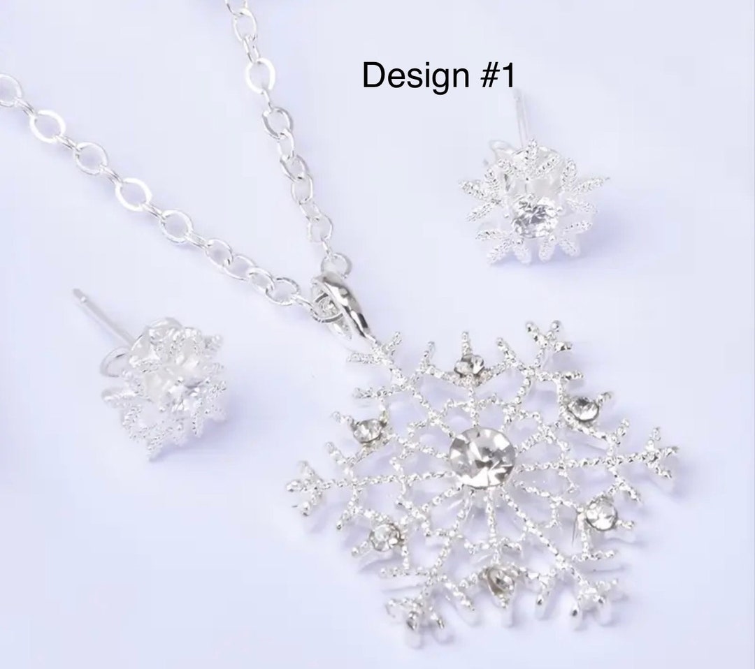 Silver Snowflake Jewelry Set: Rhinestone Necklace and Earrings - Etsy