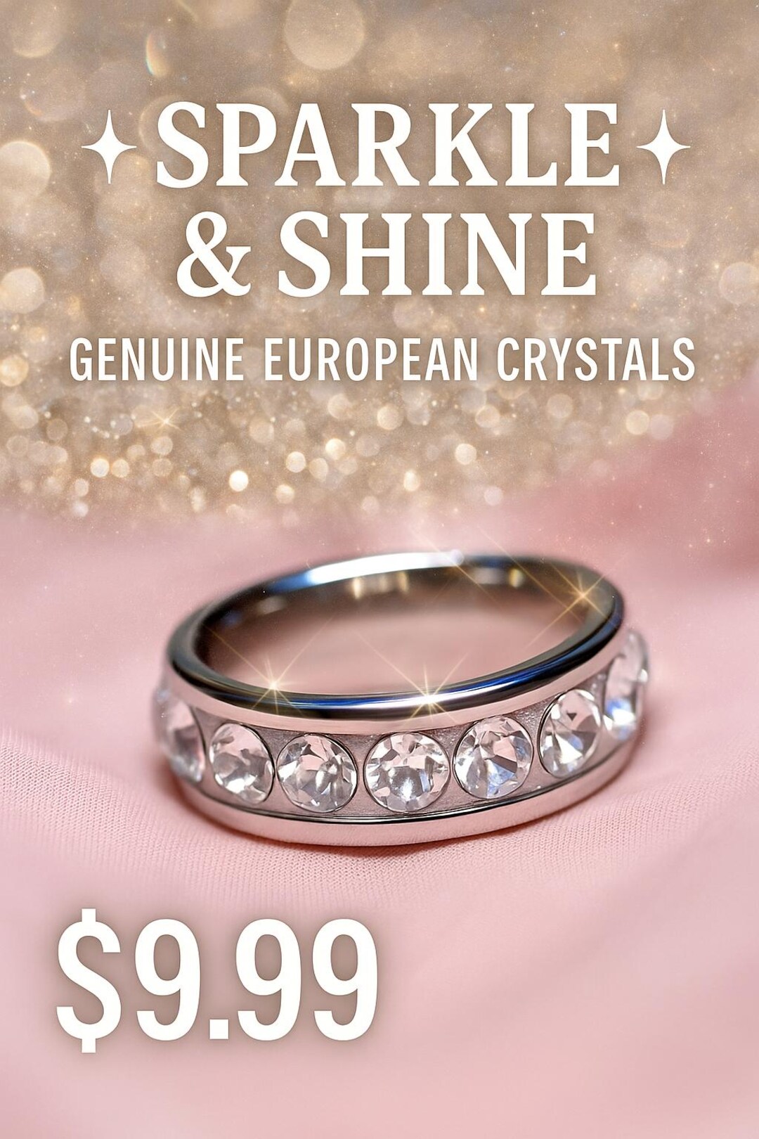 Sparkly Crystal Stainless Steel Ring - Sassy Bling Ring - Etsy
