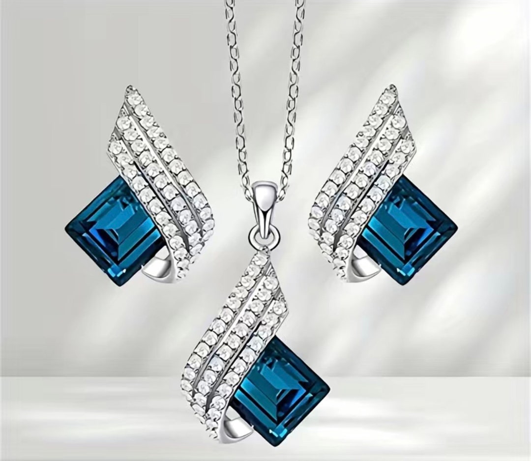 Blue Shining Diva Fashion Angel Wings Crystal Pendant Necklace, Jewelry ...