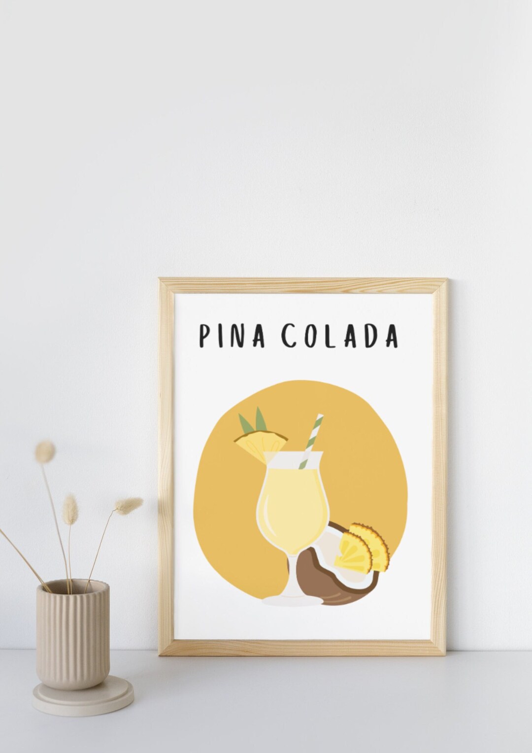Pina Colada Cocktail Poster Printable Illustration for Bar or Kitchen ...