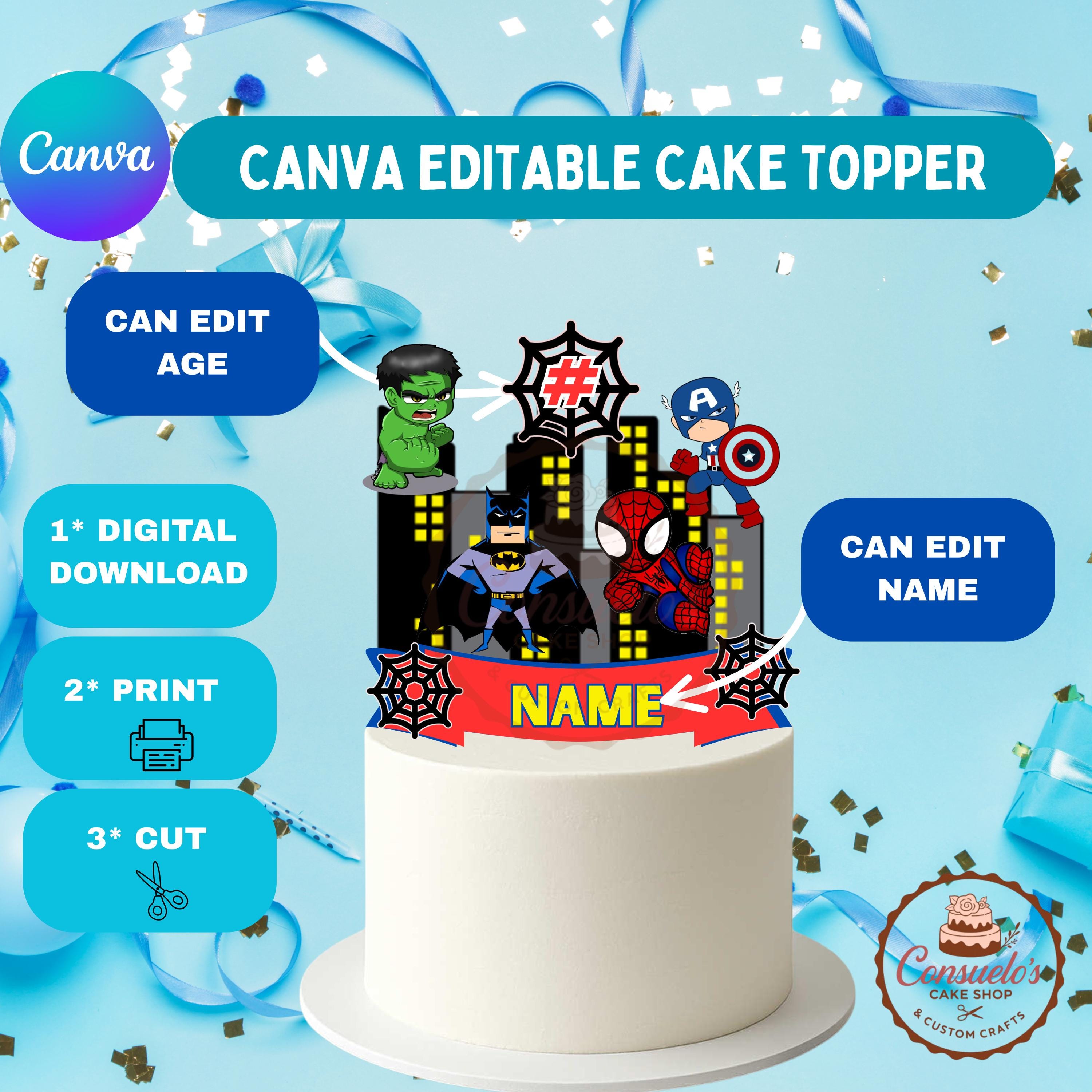 Canva Editable Superheroes Cake Topper Download, Instant Download Cake ...