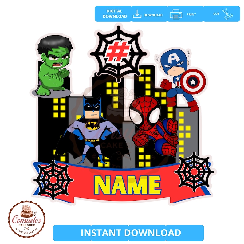 Personalized Superheroes Cake Topper, Digital Download, Printable ...