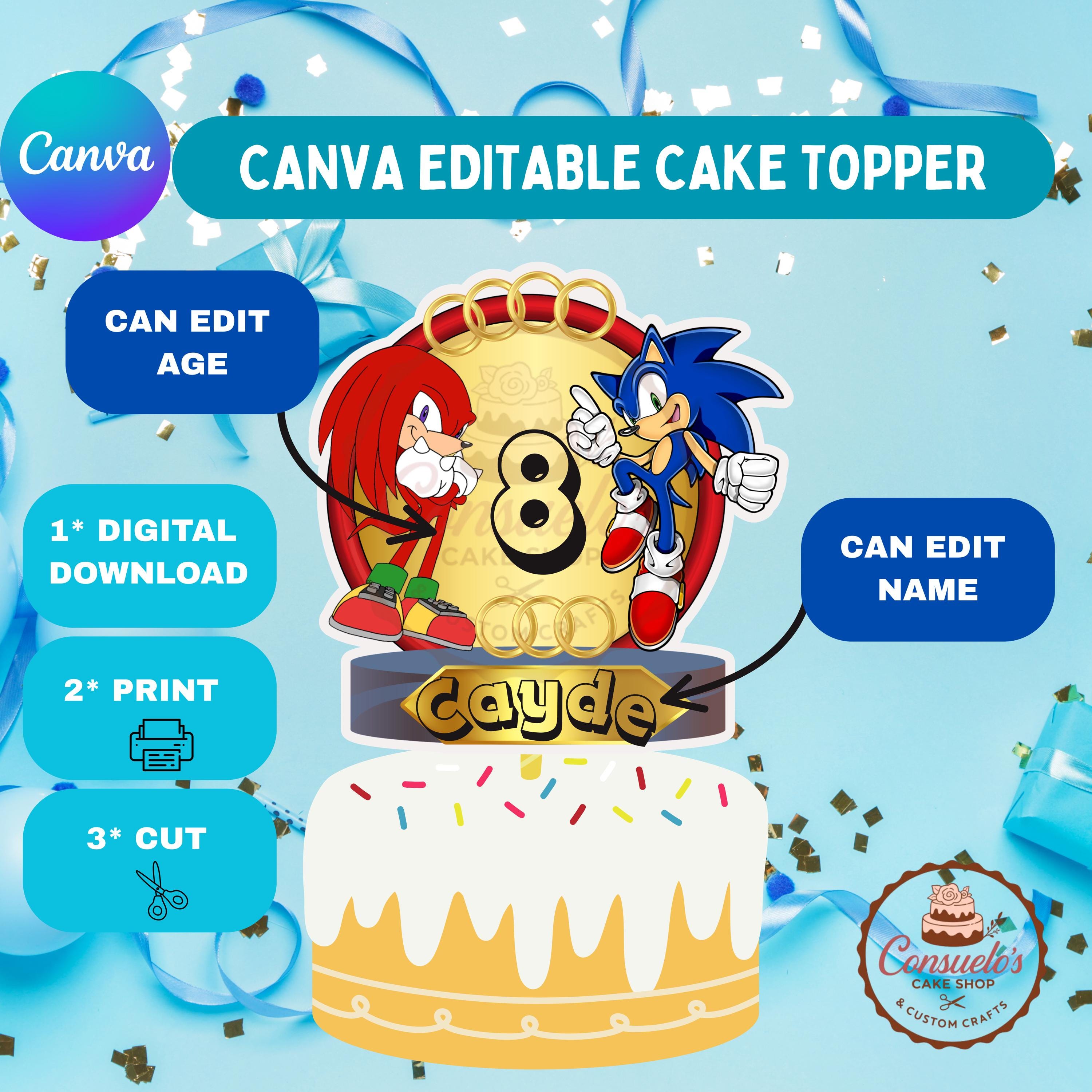 Canva Editable Sonic Cake Topper Download, Instant Download Cake Topper ...