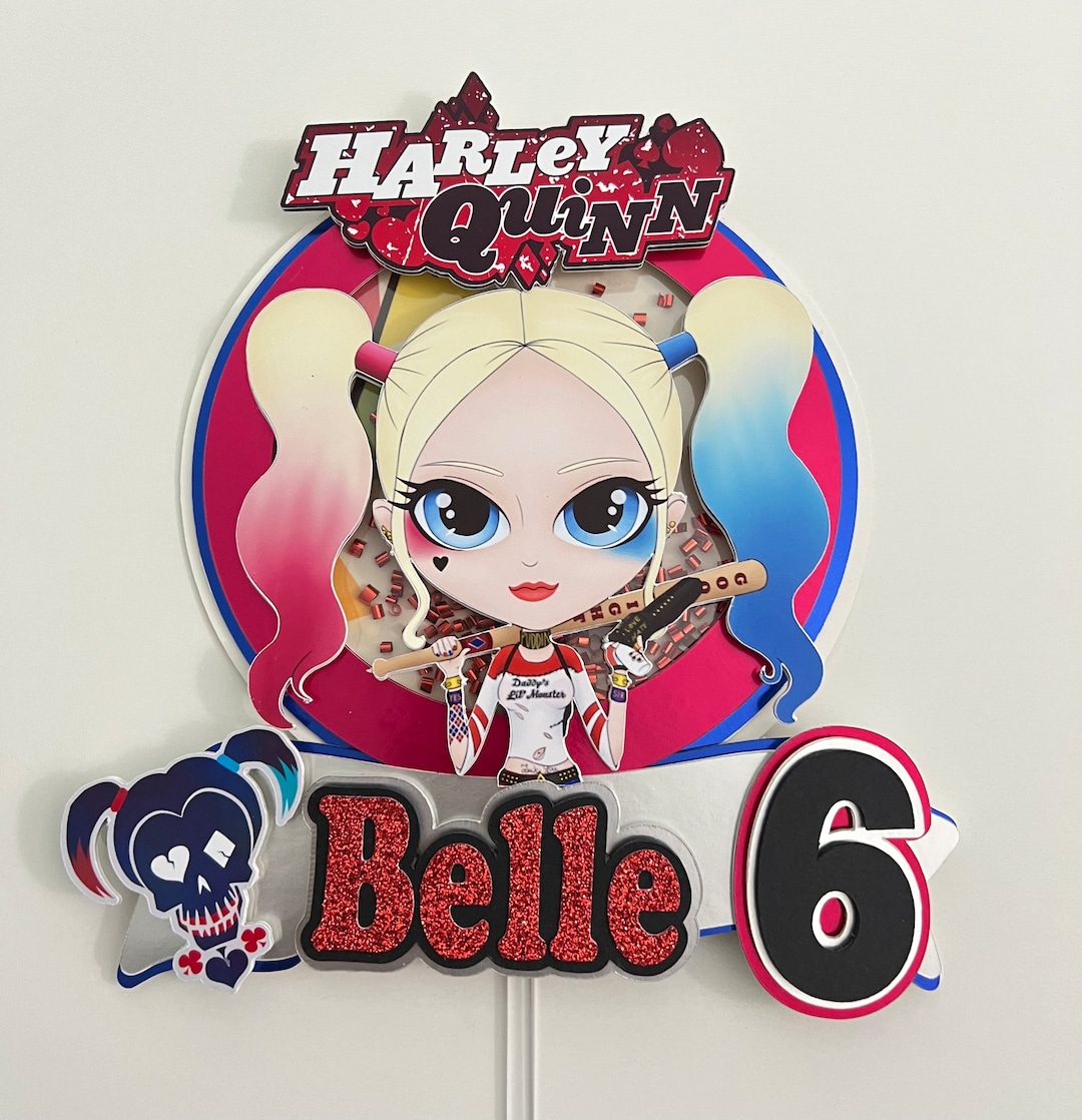 Harley Quinn Cake Topper, Birthday Cake Topper, Harley Quinn Topper ...