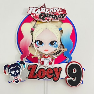 Harley Quinn Cake Topper, Birthday Cake Topper, Harley Quinn Topper ...
