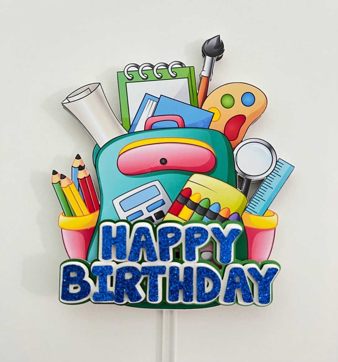 School Bag Cake Topper 3D, School Cake Topper, Birthday Cake Topper ...