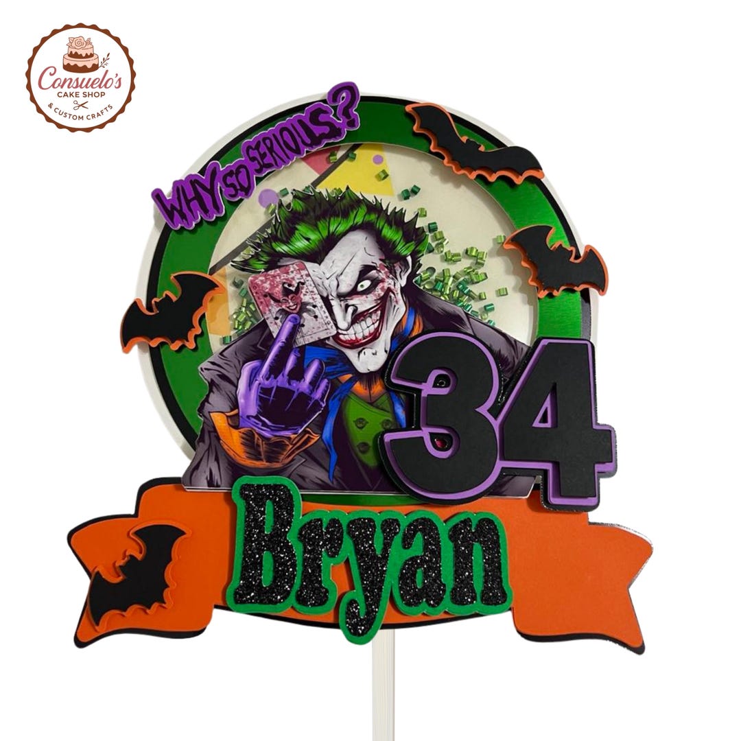 Joker Cake Topper, Birthday Cake Topper, Joker Party Supplies, Joker ...