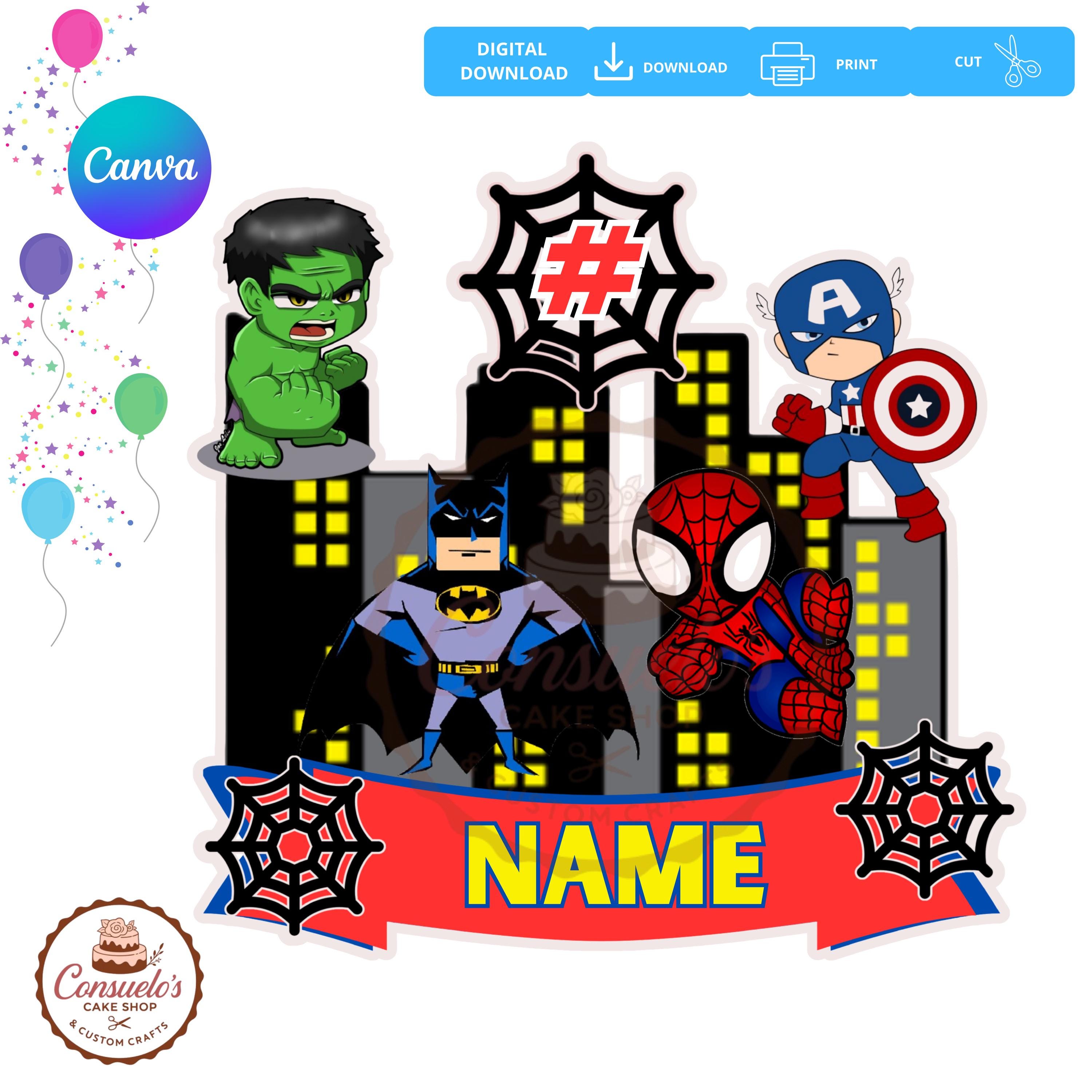 Canva Editable Superheroes Cake Topper Download, Instant Download Cake ...