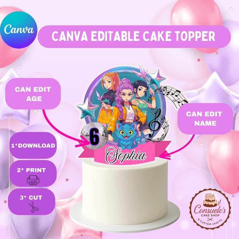 Canva Editable KPOP Cake Topper, KPOP Download Print, DIY Printable ...