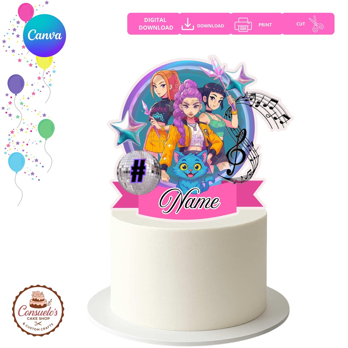Canva Editable KPOP Cake Topper, KPOP Download Print, DIY Printable ...
