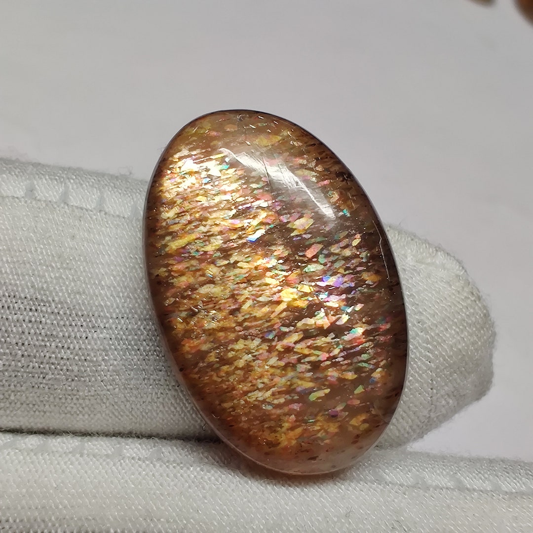 Rainbow Meteor Shower Sunstone Cabochon, 21 Cts 25x16.5x6.5mm Natural ...