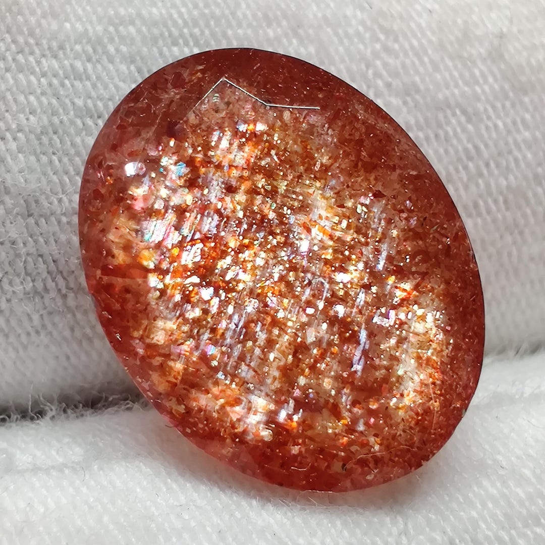 Oval African Sunstone: 4.6 Cts Dotted Fire Orange Gemstone - Etsy