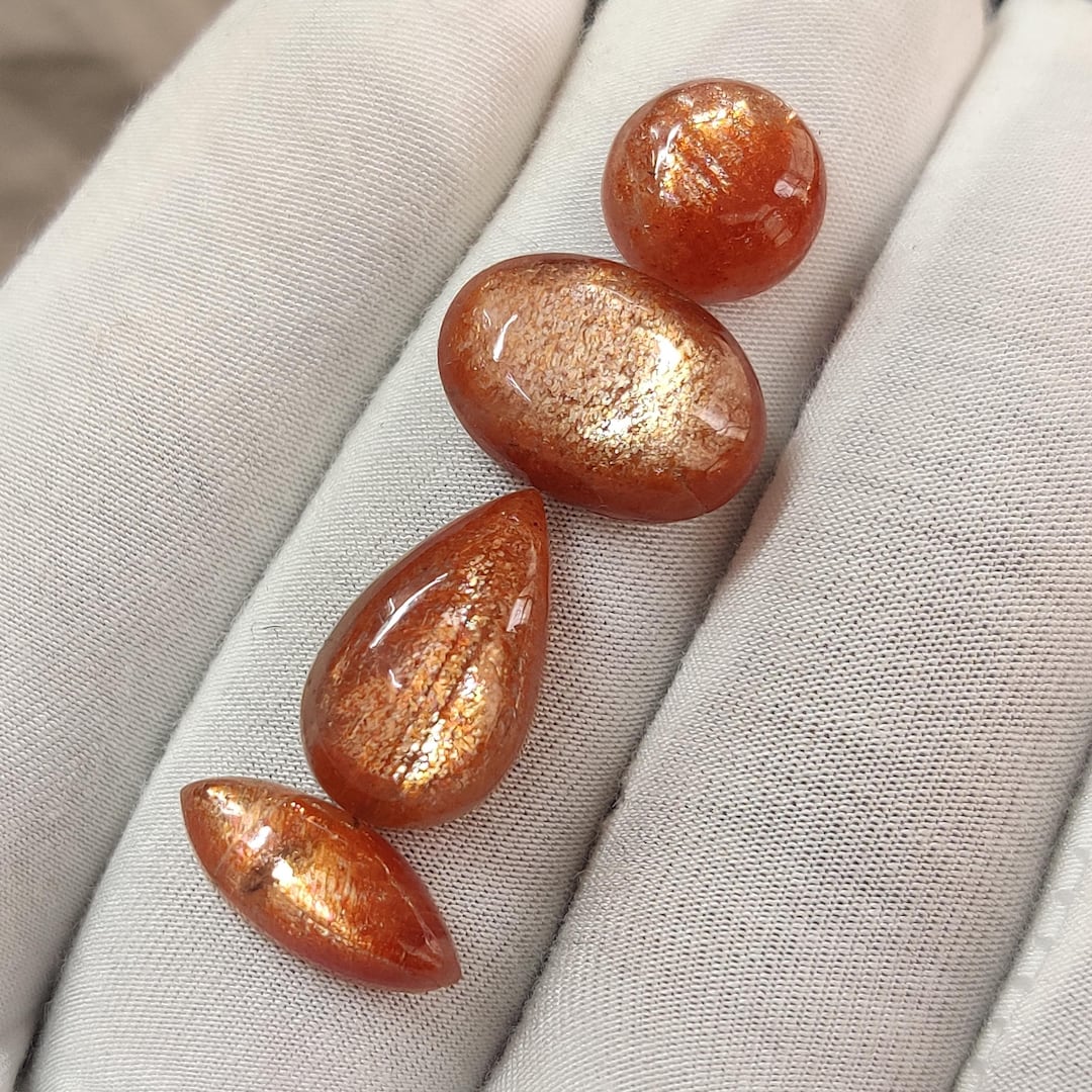 4pcs Multi Colours Sparkling Orange Sunstone Cabochon, 27 Cts (11.5x9 ...