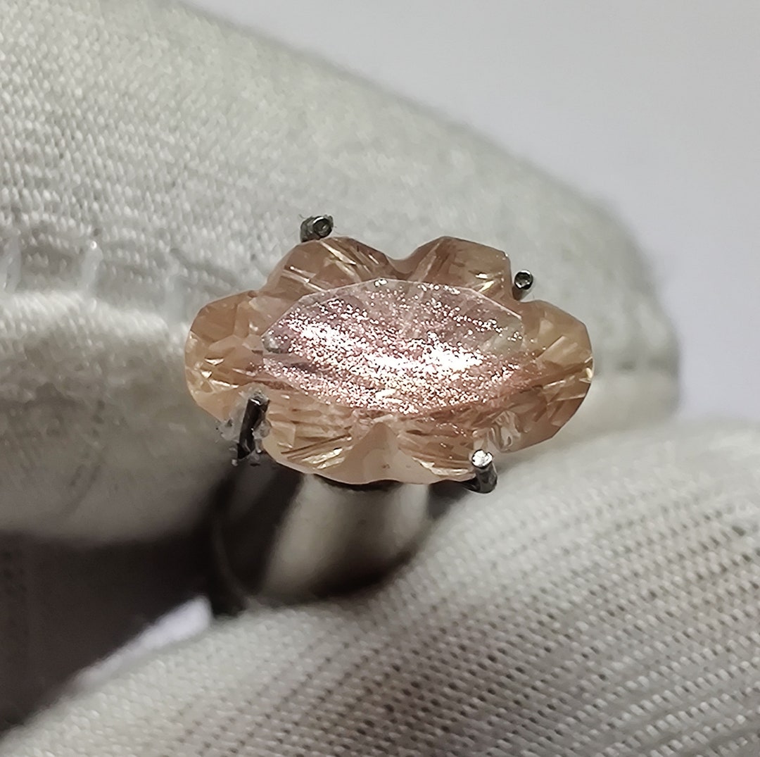 Natural Oregon Sunstone Carving, Faceted Oval Shape Flashy Oregon ...