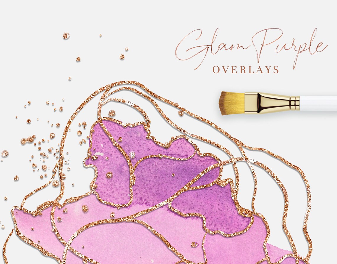 Watercolor Purple Border Overlays Glitter Design Elements - Etsy