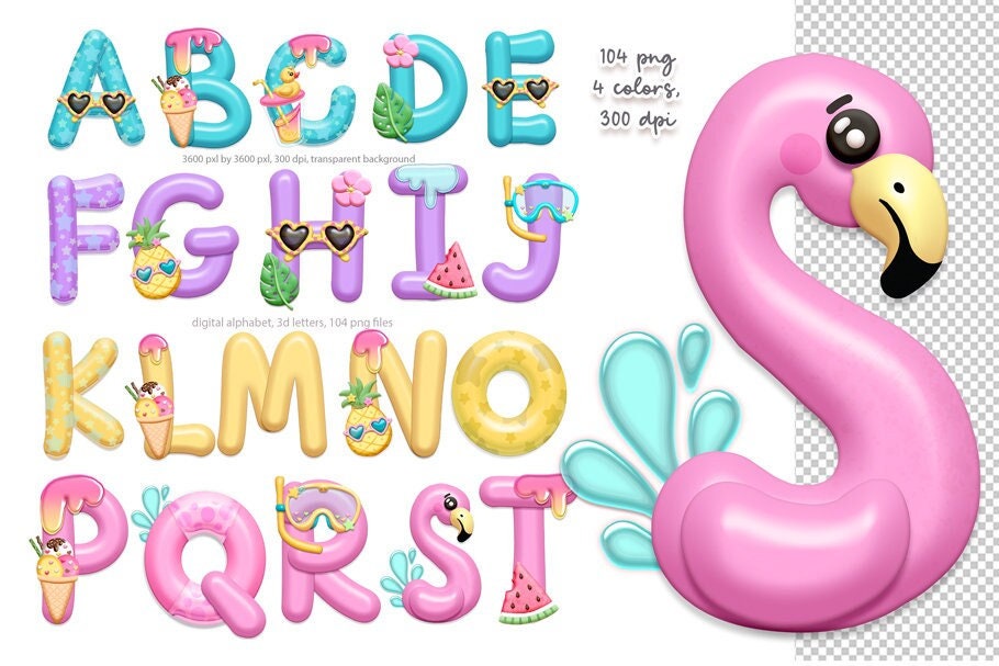 Summer Alphabet, Beach Alphabet Clipart, Digital Download. - Etsy