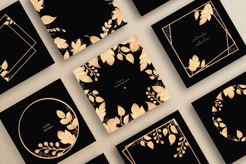 Gold Geometric Frames Clipart Watercolor Leaves and Glitter - Etsy