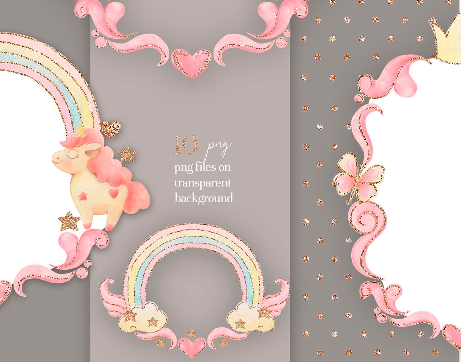 Frame Clipartpink Digital Frames Clip Art Watercolor Rainbow - Etsy