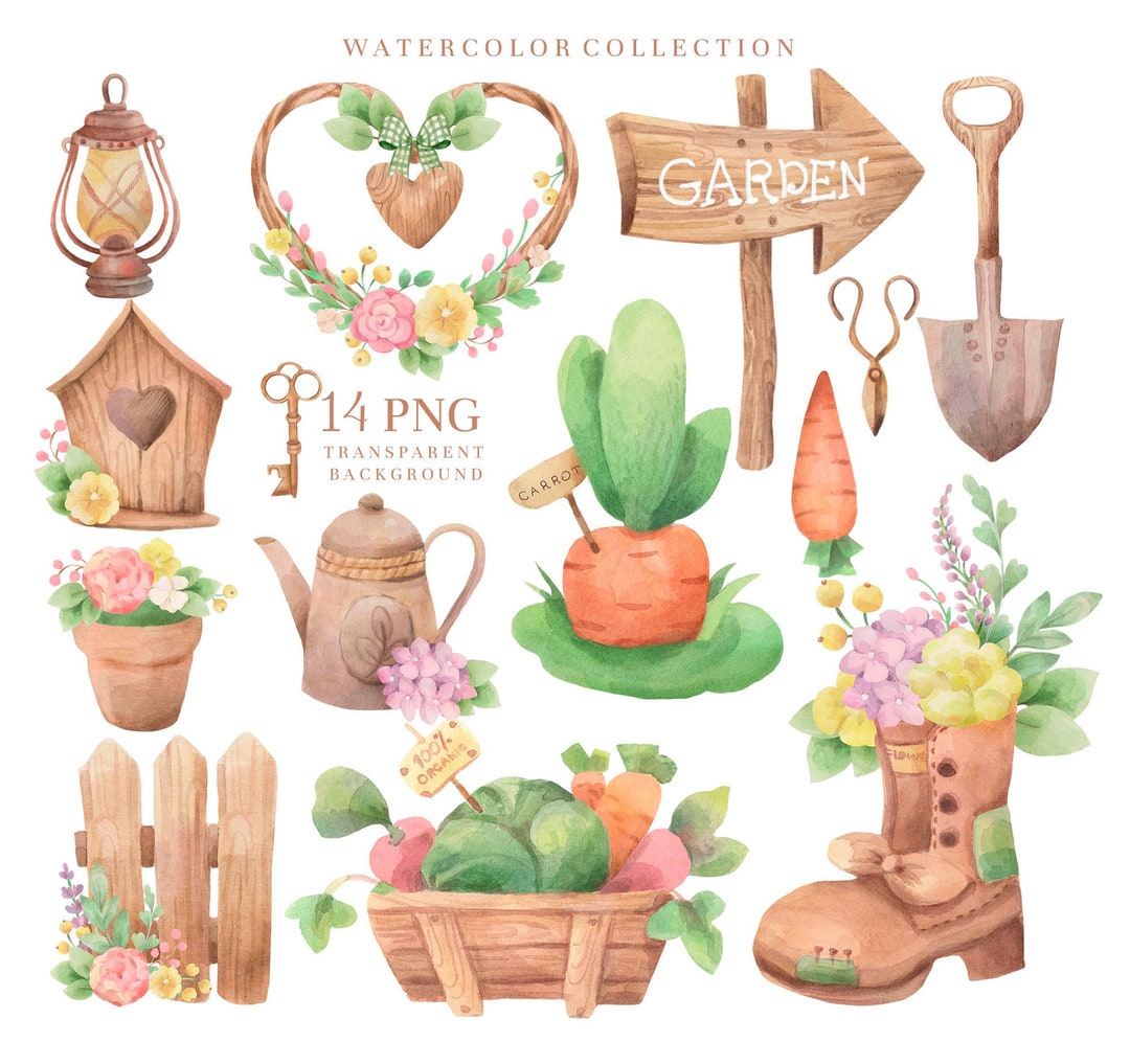 Watercolor Garden Clipart, Watercolor Boots Clipart, Floral Wreath Png ...