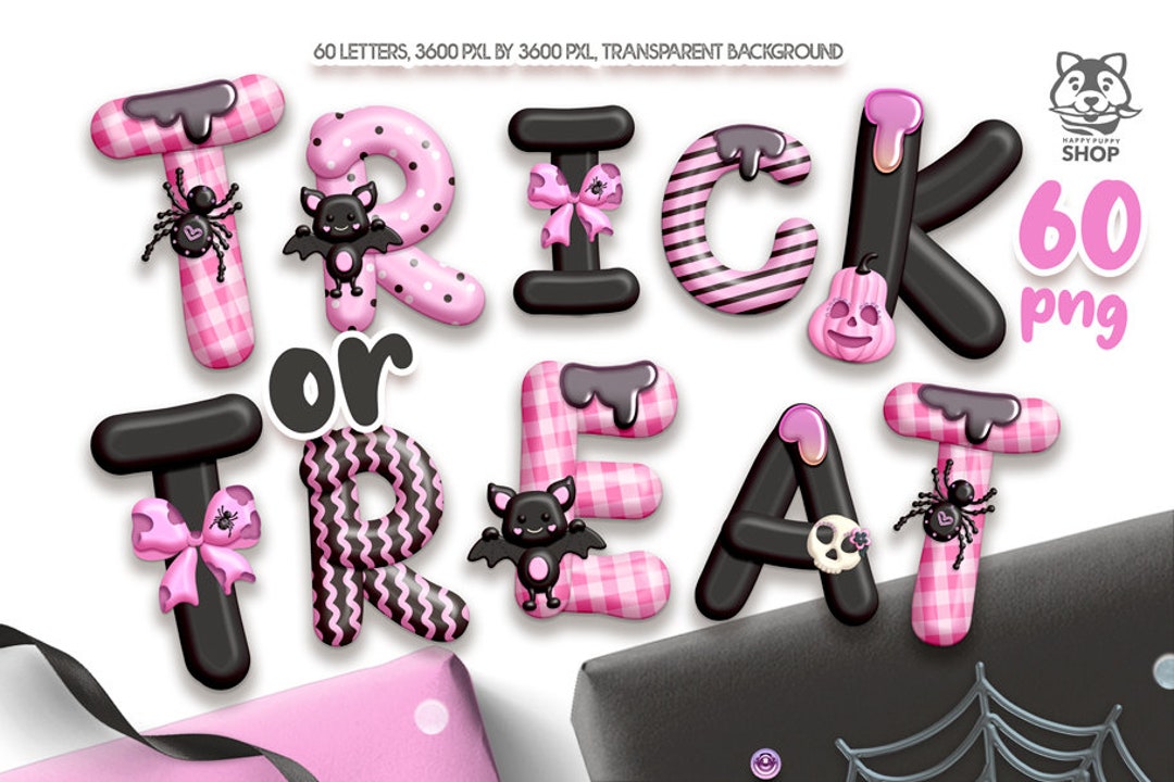 Halloween Doodle Alphabet Clipart: Pink & Black Letters (digital ...