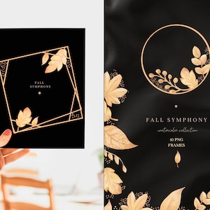 Gold Geometric Frames Clipart: Watercolor Leaves & Glitter (PNG Digital ...