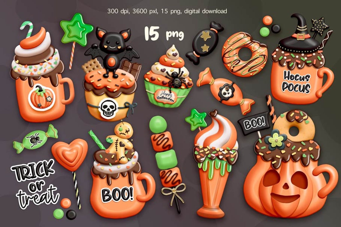Halloween Treat Clipart Candy and Sweets Png Digital - Etsy