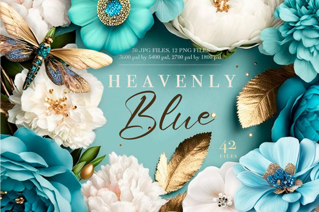 Blue Floral Clipart, Dusty Blue Flowers Background, Digital Download - Etsy