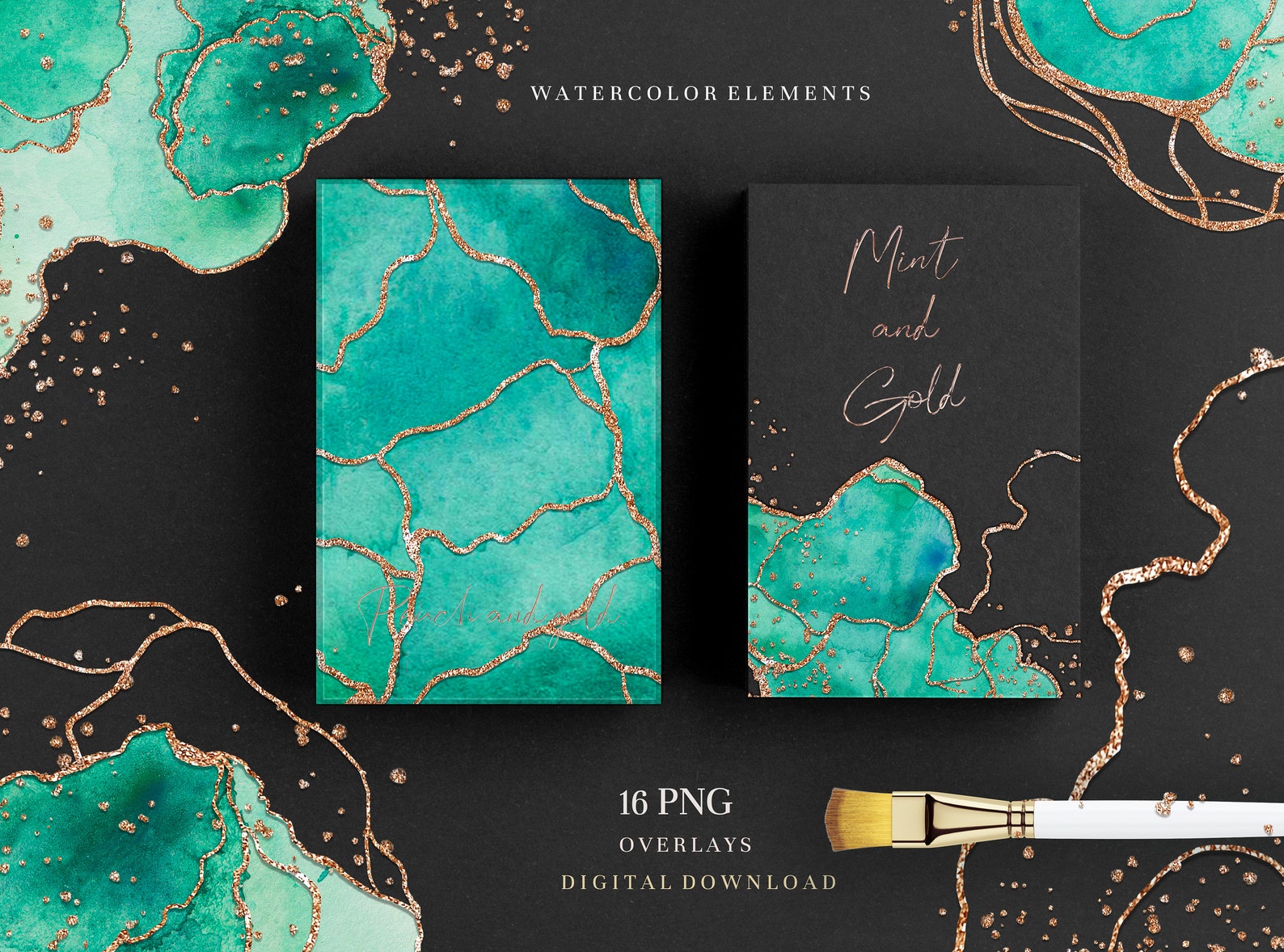 Watercolor Mint Border Overlays Glitter Design Elements - Etsy