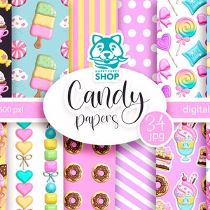 Candy Land Bundle, Cupcake Clipart, Candy and Sweet Digital Paper ...