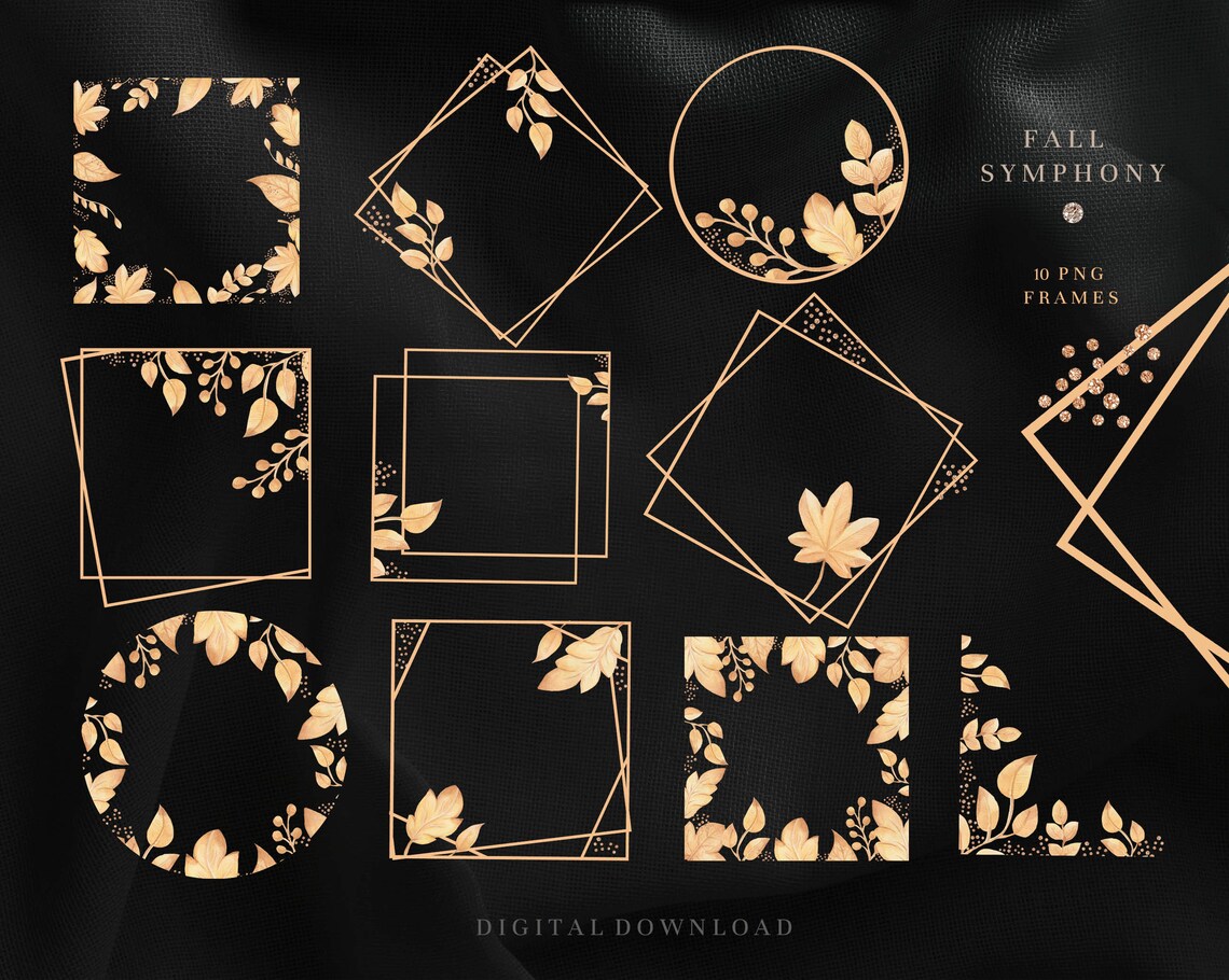 Gold Geometric Frames Clipart Watercolor Leaves and Glitter - Etsy