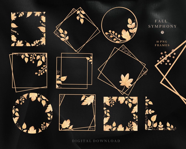 Gold Geometric Frames Clipart Watercolor Leaves and Glitter - Etsy