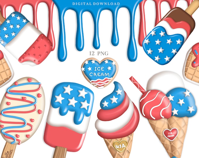 Watercolor Patriotic Ice Cream Png,4th of July Ice Cream ,USA Ice-cream ...