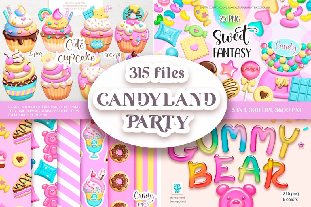 Candy Land Bundle, Cupcake Clipart, Candy and Sweet Digital Paper ...