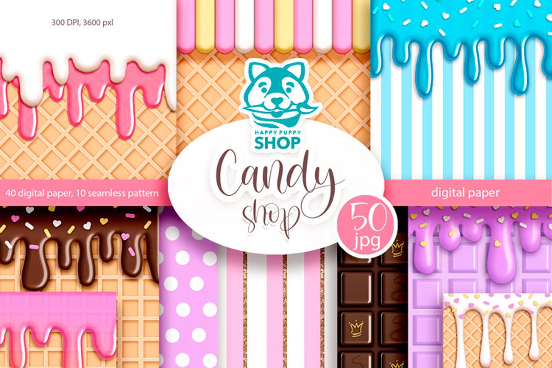 Candy Shop Digital Paper: Sweets Clipart, Ice Cream Background (digital ...