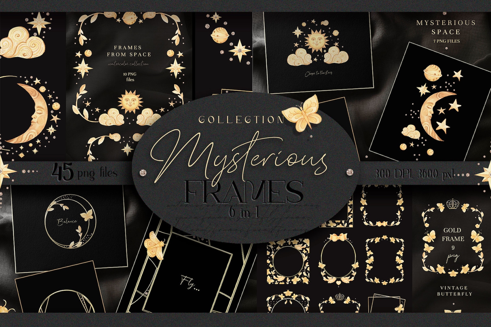 Gold Frame Clipart Celestial Border Frames Bundle Clip Art | Etsy