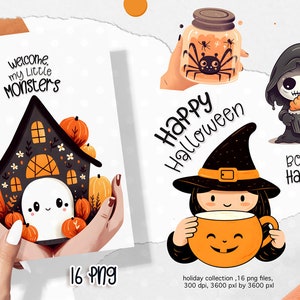 Cute Halloween Clipart, Witch and Pumpkin, Black Cat and Halloween ...