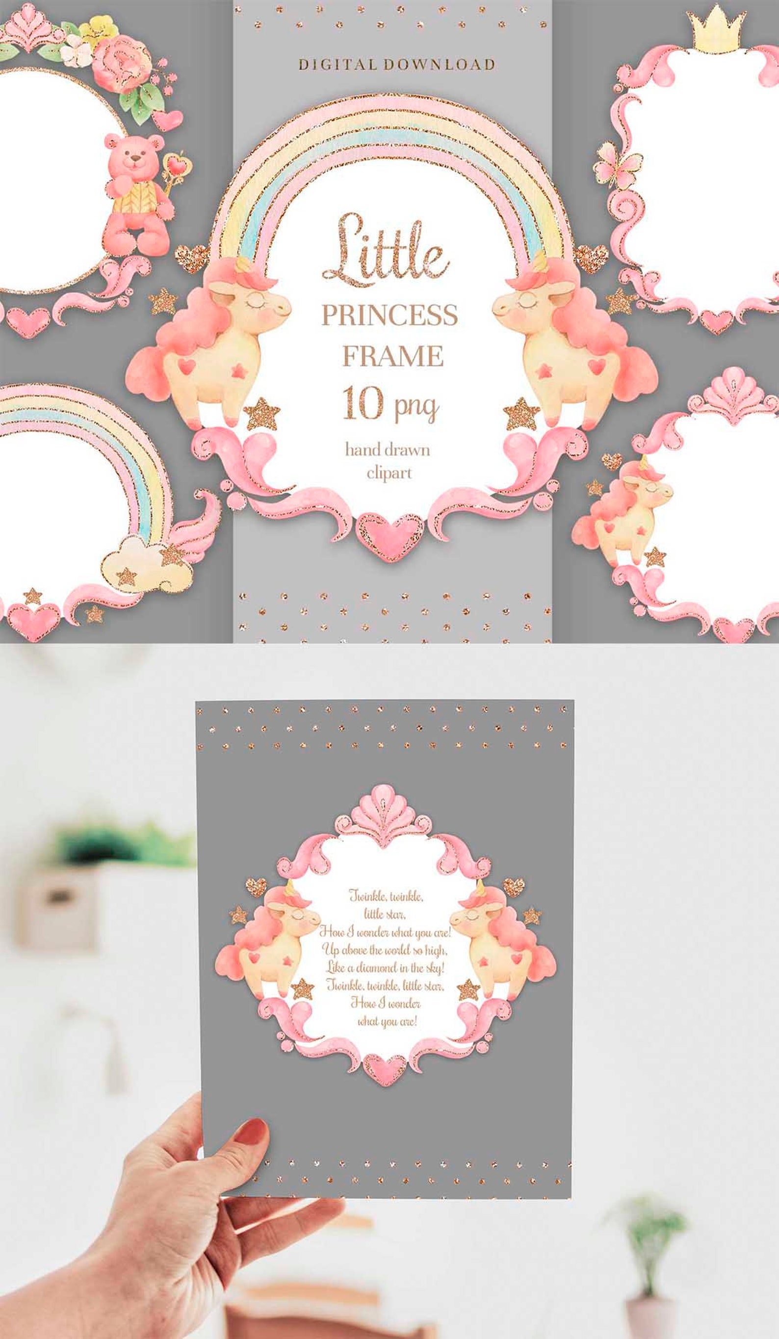 Frame Clipartpink Digital Frames Clip Art Watercolor Rainbow - Etsy