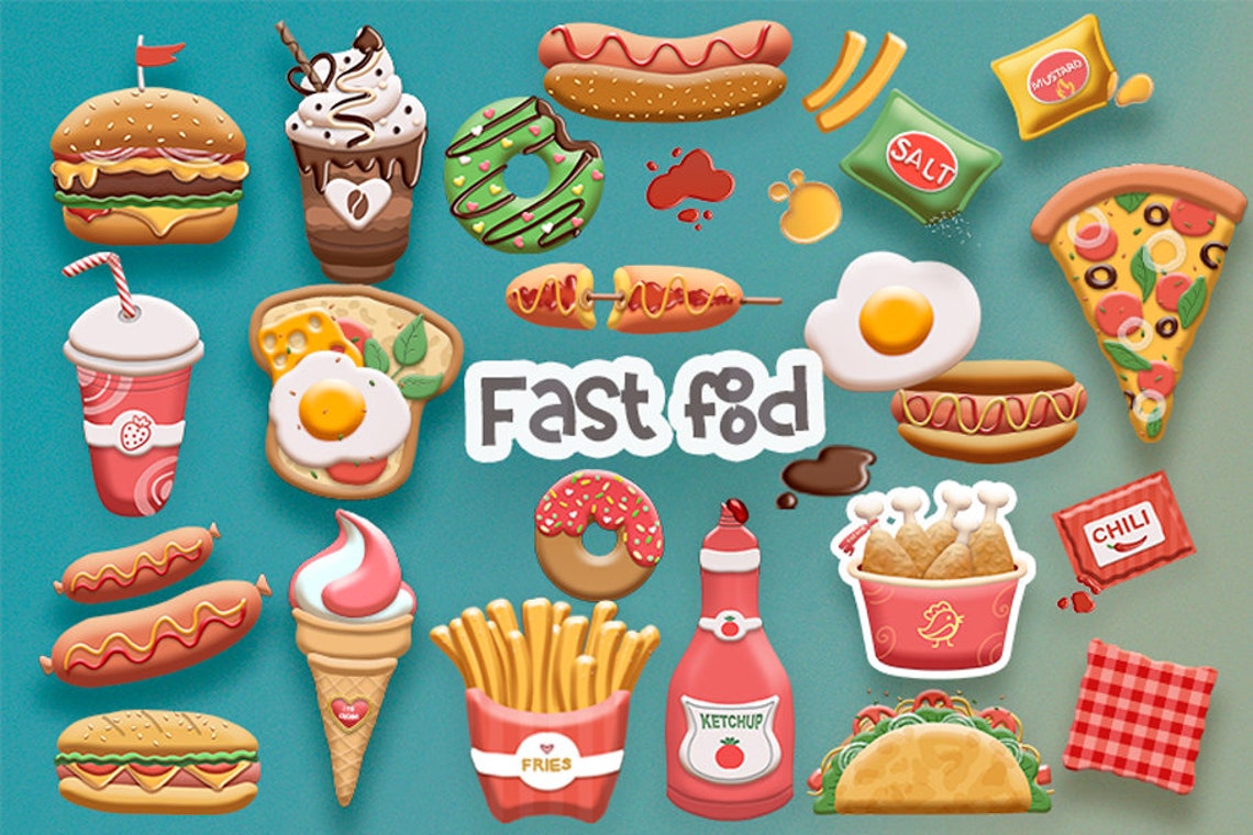 Food Clipart Fast Food Clip Art Pizza and Burger Png Ice - Etsy