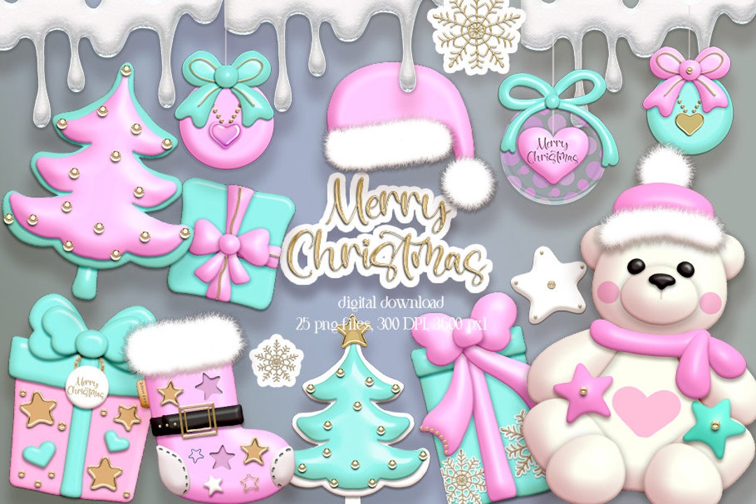 Christmas Clipart, Merry Christmas Png, Pink Christmas Graphic, Digital ...