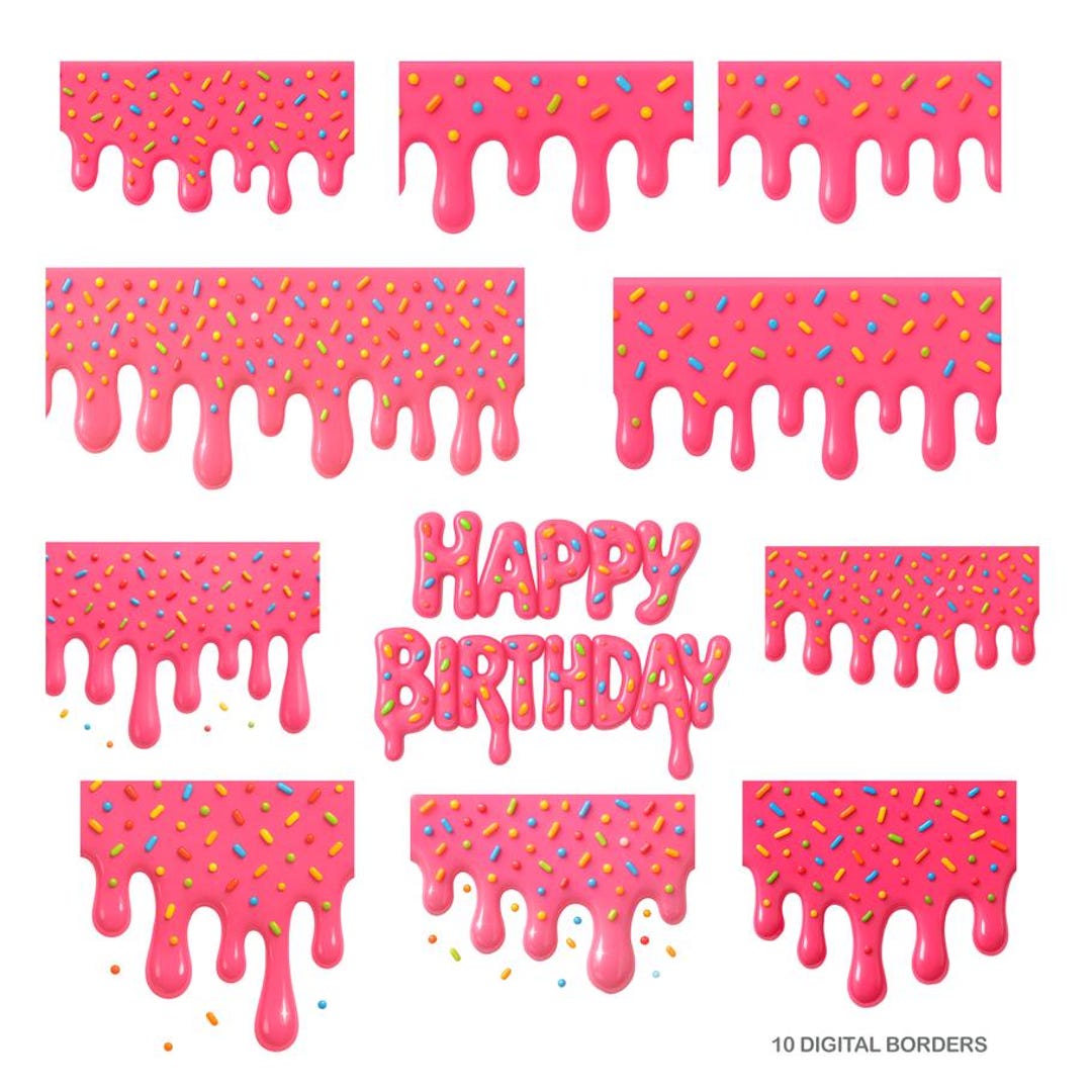 Pink Ice Cream Drip Png, Sprinkles Overlay Clipart, Dripping Border Png ...