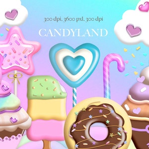 Candyland Clipart, Candy and Sweets Png, Pastel Sweet Clip Art, Digital ...