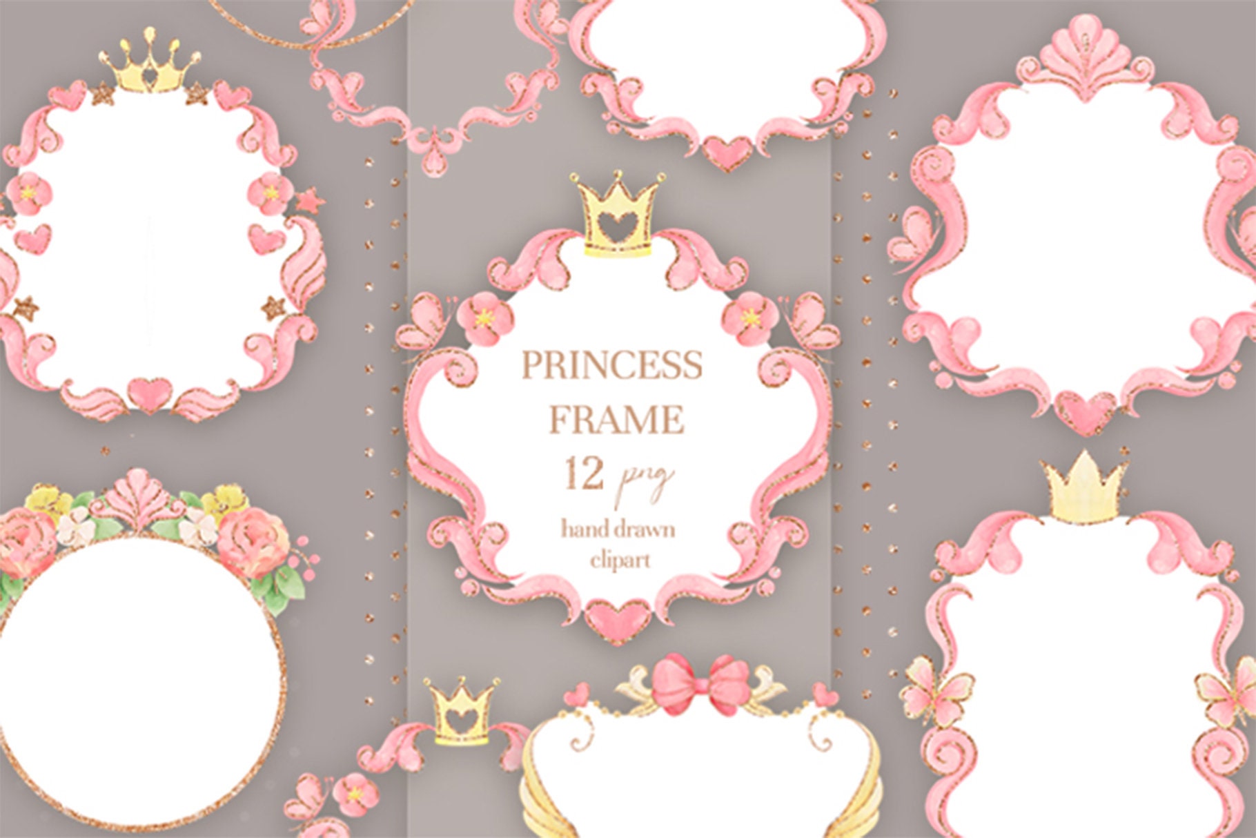 Princess Frame Clipart Floral Frame Png Digital Frames Clip | Etsy