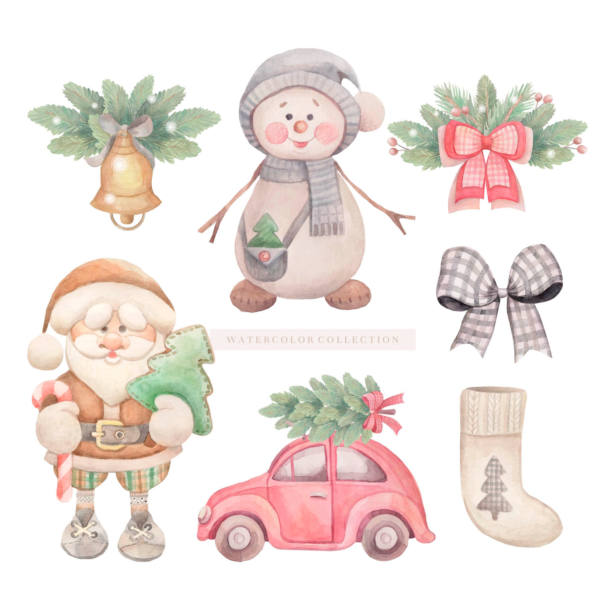 Merry Christmas Clipart Collectionwatercolor Santa Claus - Etsy