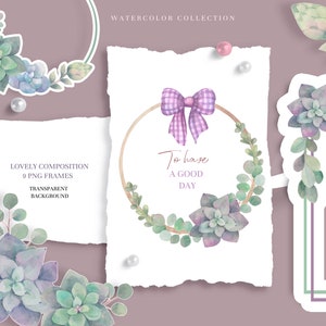 Watercolor Succulent Clipart, Succulent Wreath Png, Greneery Frame Clip ...