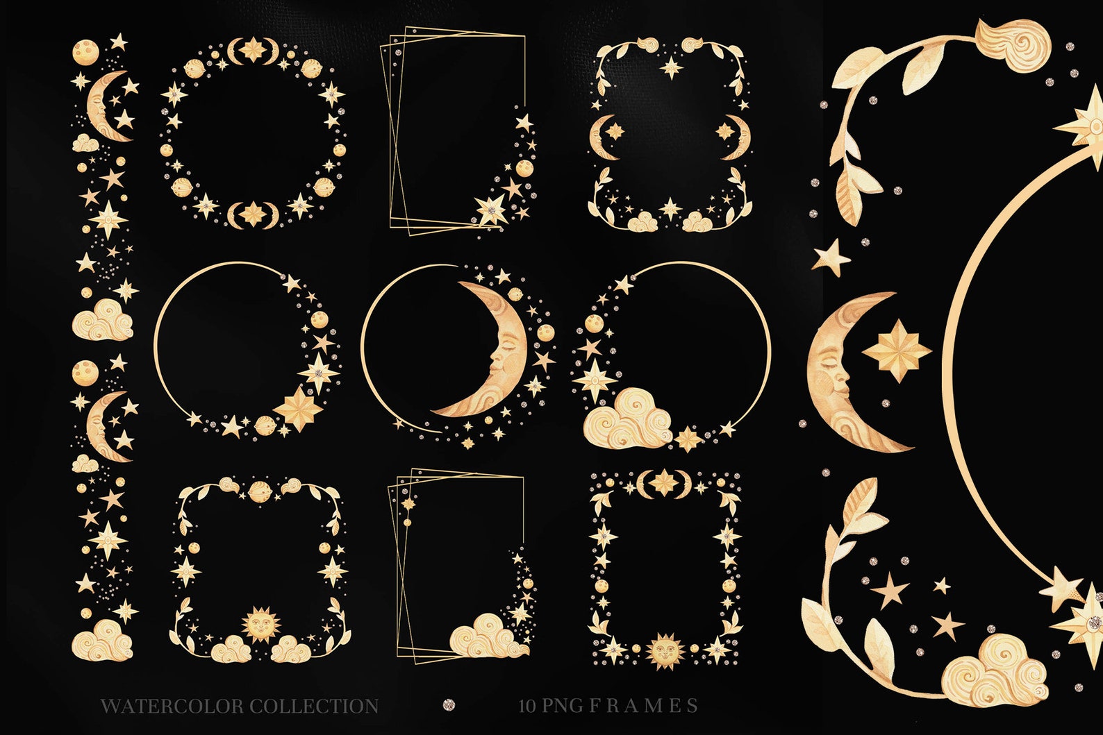 Gold Frame Clipart Celestial Border Frames Bundle Clip Art | Etsy