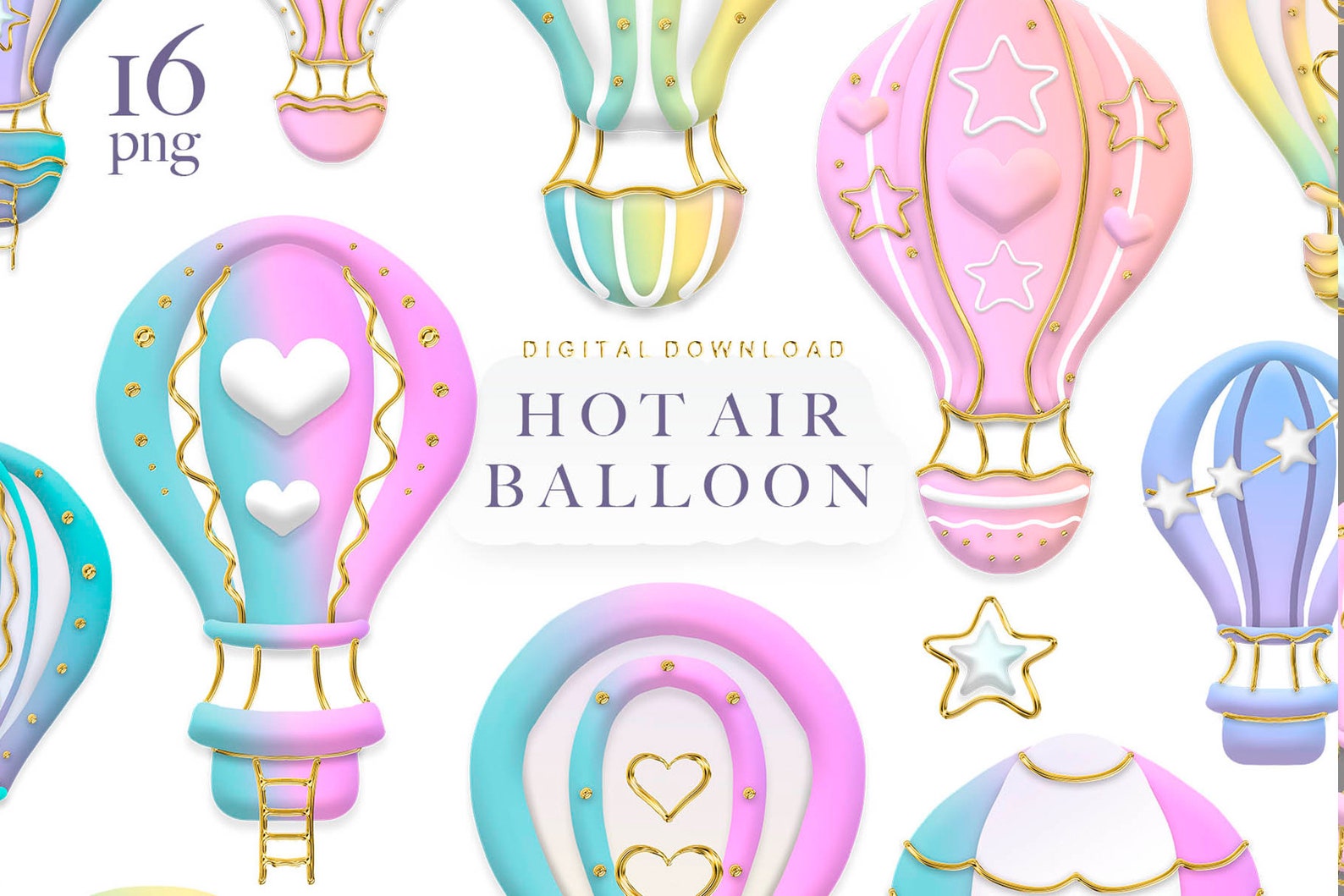 Pastel Rainbow Clipart Pastel Hot Air Balloons Butterfly | Etsy