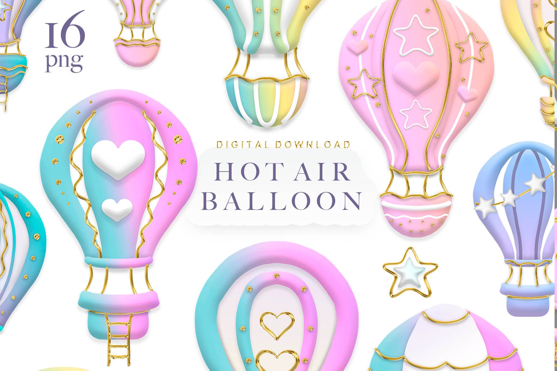 Pastel Rainbow Clipart Pastel Hot Air Balloons Butterfly | Etsy