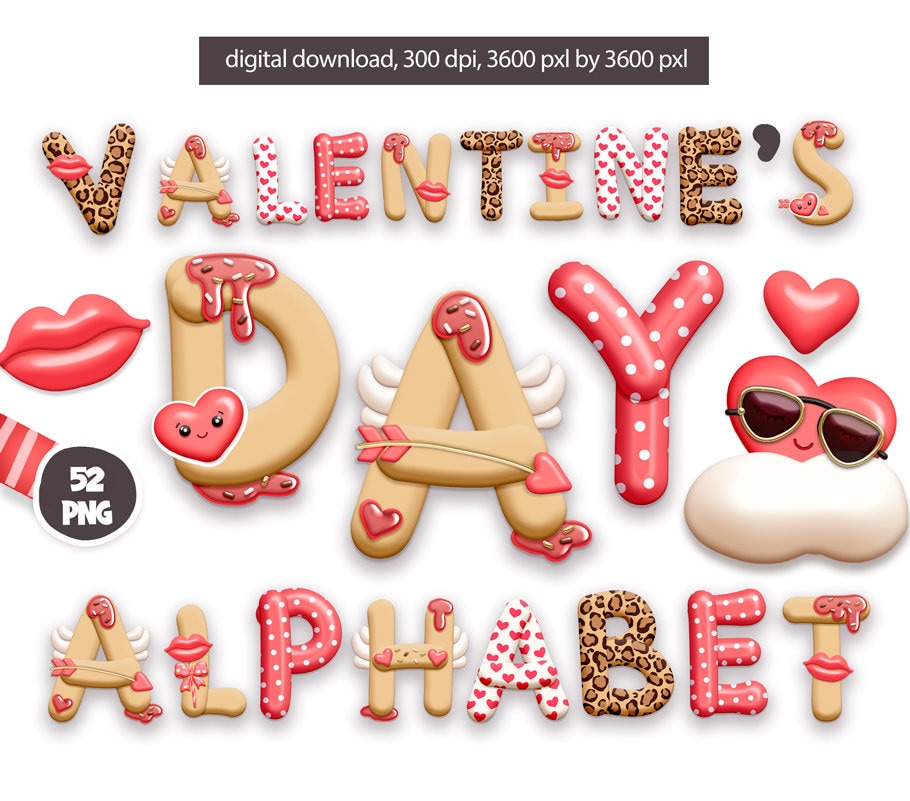 Valentine Cookie Alphabet Clipart: 52 PNG Letters (digital Download) - Etsy
