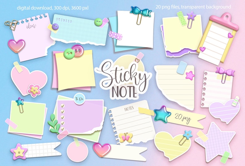 Sticky Note Clipart Digital Download. - Etsy
