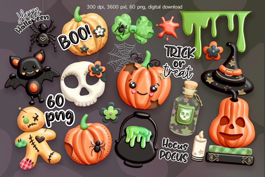 Happy Halloween Png, Cute Halloween Bundle, Pumpkin Clipart, Halloween ...